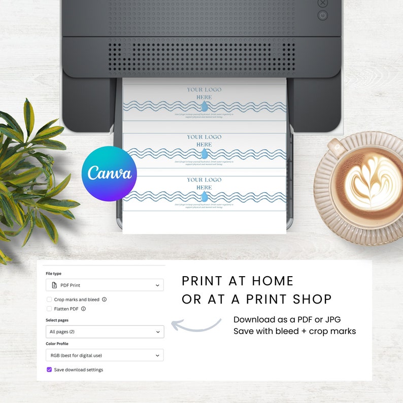Water Bottle Labels Template Printable, 8-12oz, 4 Designs, Customizable ...