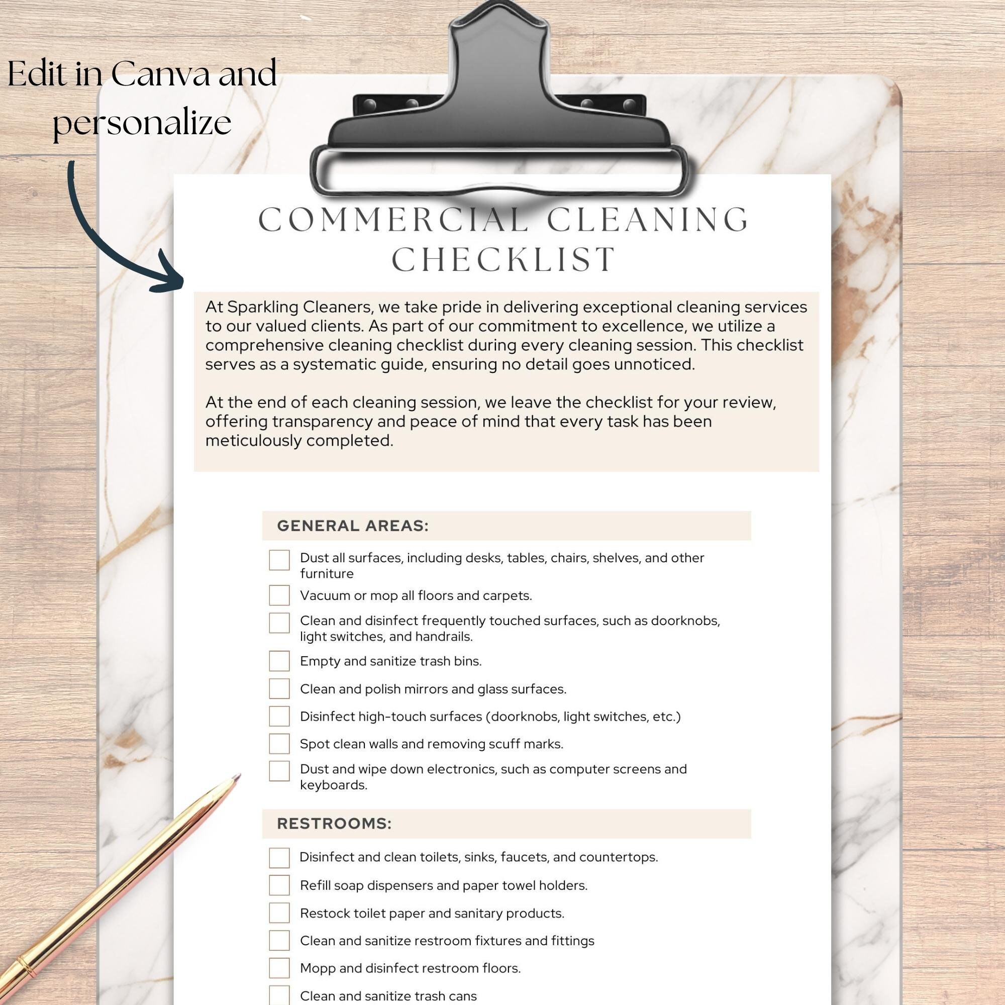 Commercial Office Cleaning Checklist, Editable, Service Business ...