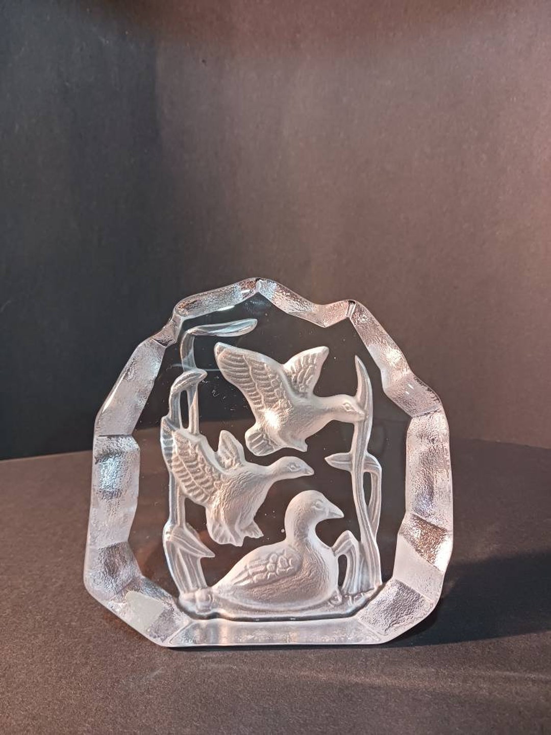 Hand Blown Made in Taiwan Crystal Etched Frosted Ducks Paper Weight - Etsy