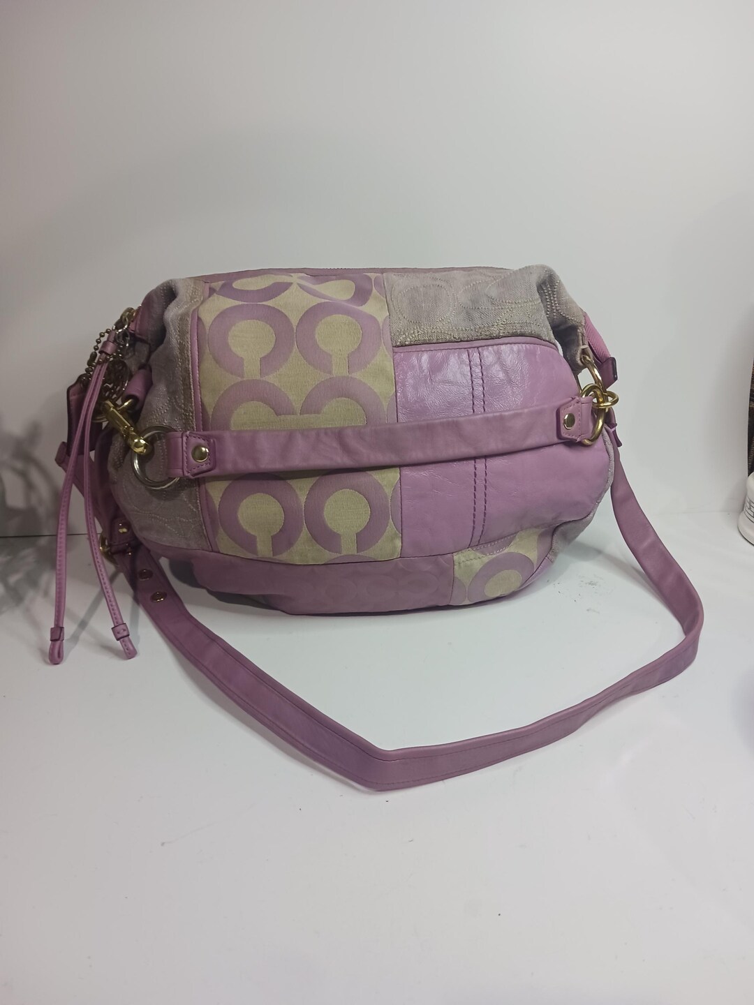 Vintage Hobo Patch Work Pink and White Canvas/leather Coach Purse - Etsy