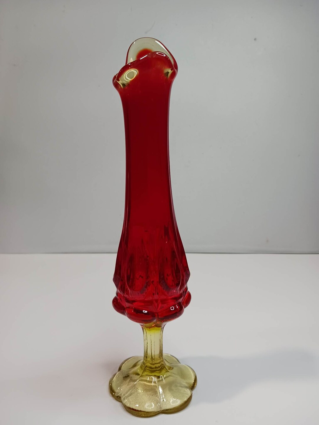 Beautiful Vintage Footed Red Fluted Top Vase - Etsy