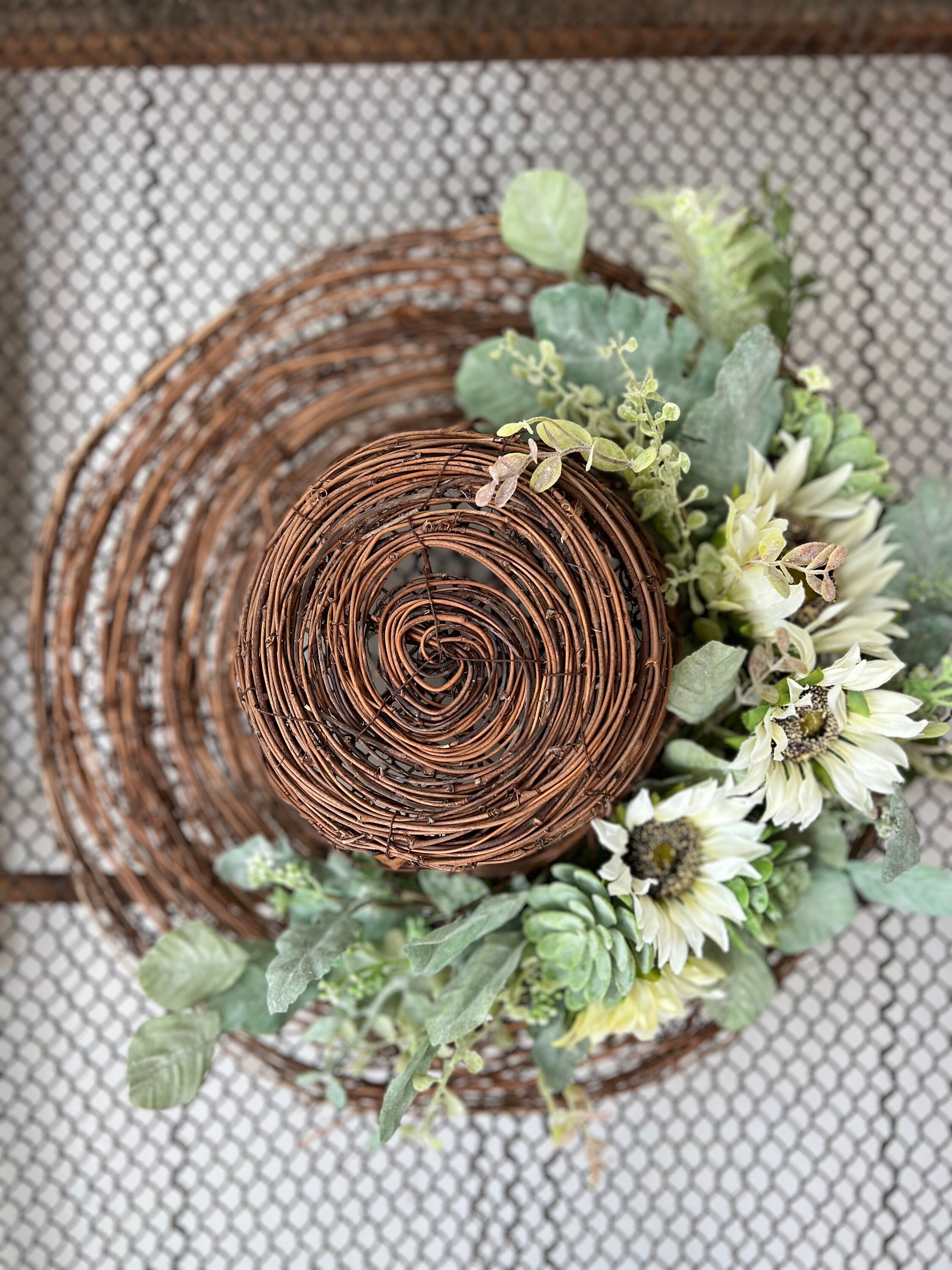 Vine Hat With Sunwashed Sunflowers Wall Hanging, Front Door Decor ...