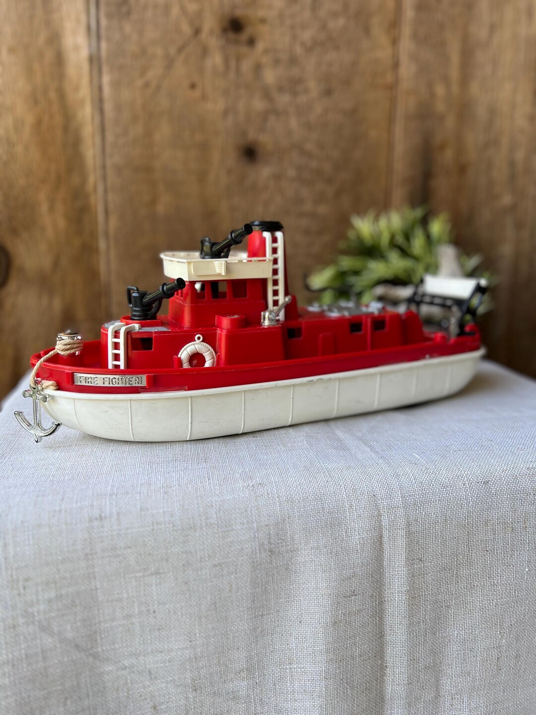 1950's Vintage Ideal Plastic Water Pumping Fire Fighter Boat With Siren ...