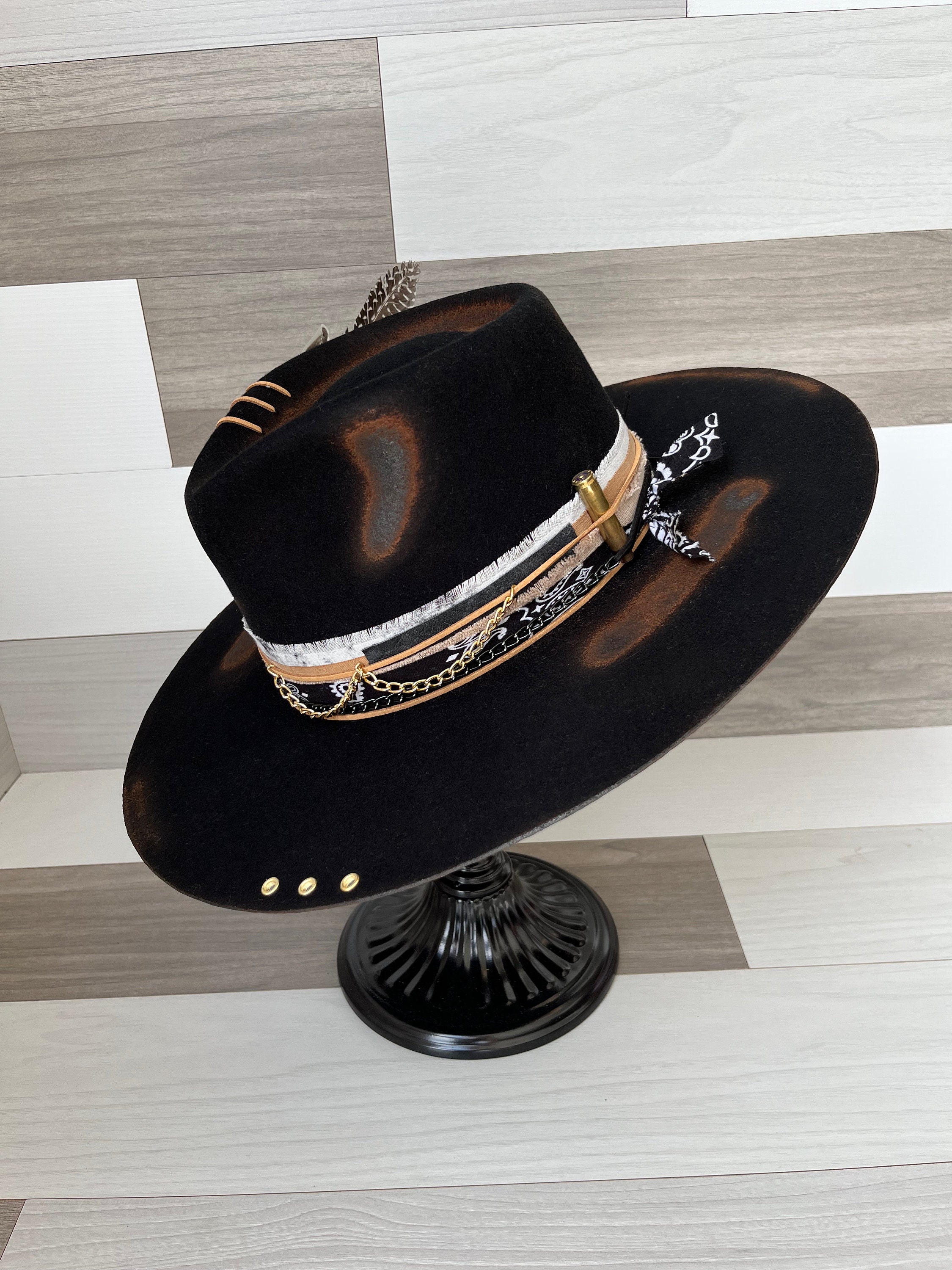 Black N Brass | Custom Hat, Custom Burned Hat, Wide Brim Hat, Rock and ...