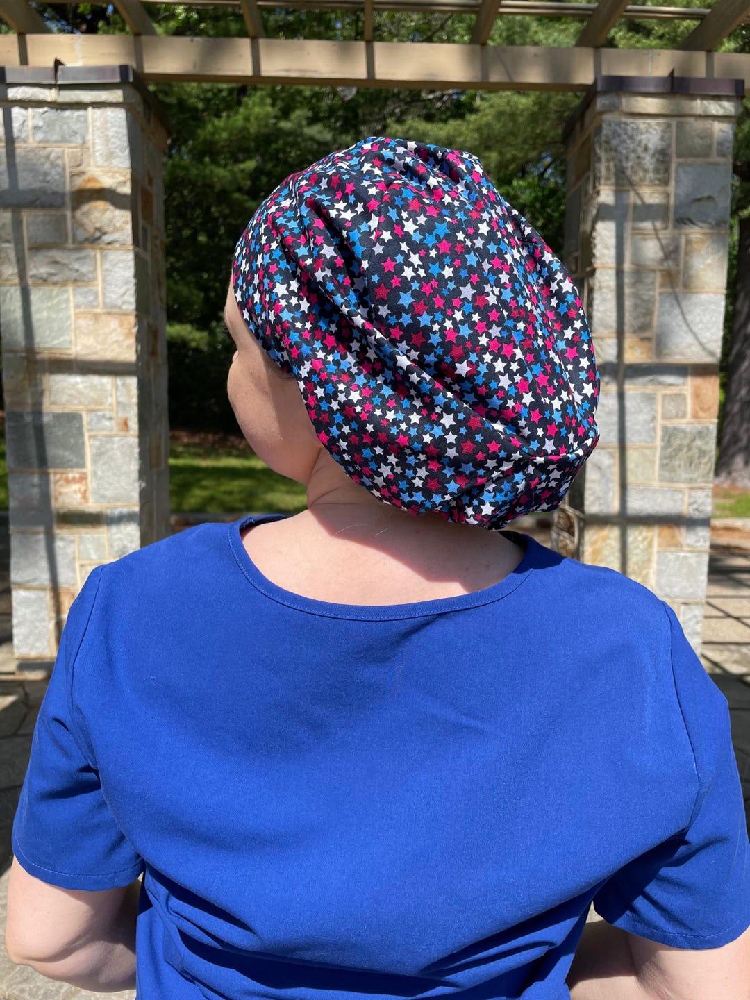 Magenta, Blue & White Stars Scrub Cap - Satin Lining Available ...