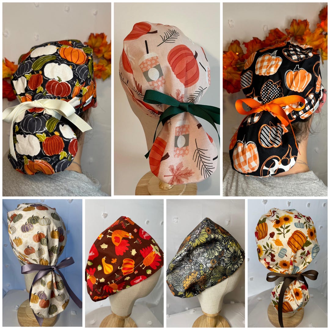 Autumn & Thanksgiving Scrub Caps | European, Pony Tail, Bouffant ...
