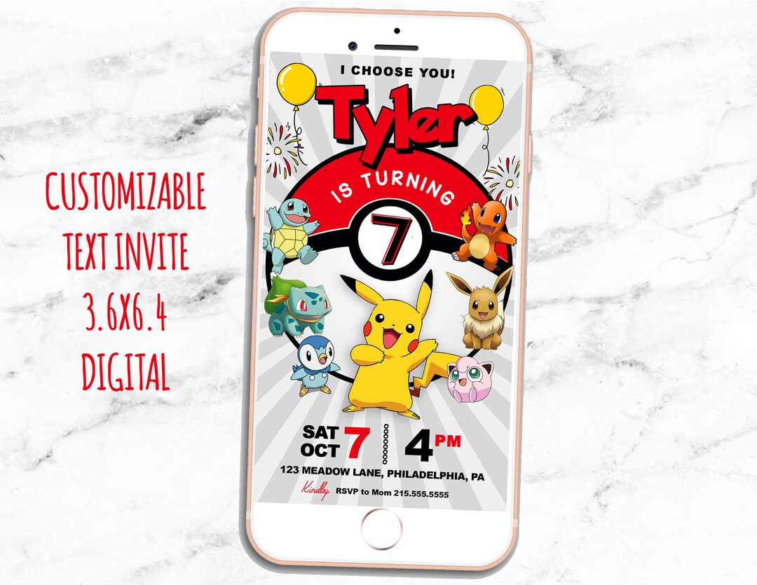 Pokemon Birthday Invitation Digital, Pokemon Evite, Pikachu Invite ...