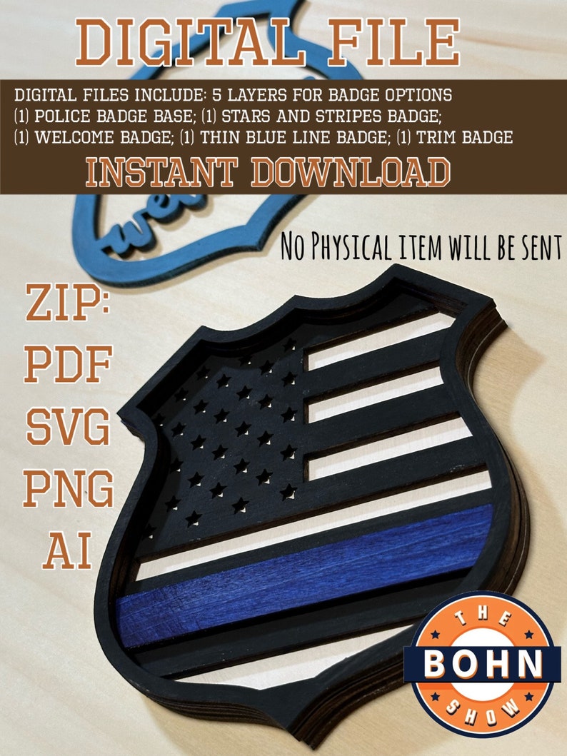 Police Badge SVG: Thin Blue Line, Retirement Award, Door Ornament ...