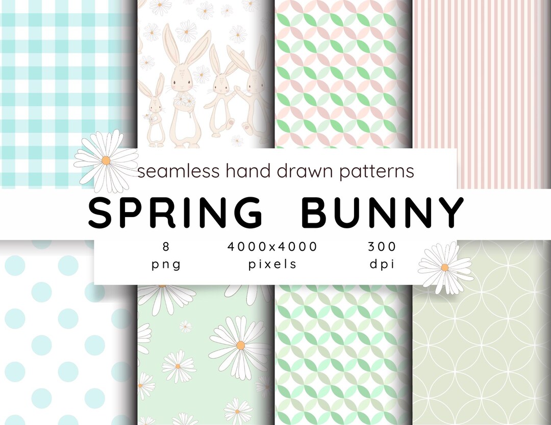 Spring Bunny Seamless Digital Paper Pack With Daisies Instant Download ...
