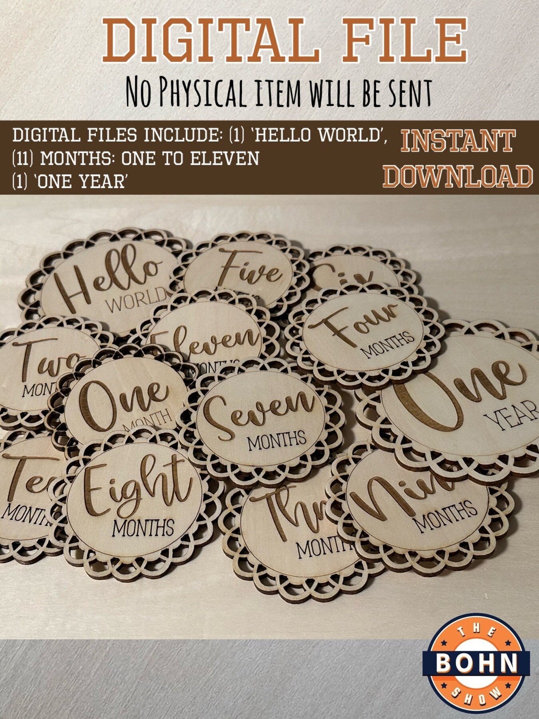 Baby Milestone Photo Props Laser Cut File: Hello World, Months 1-12 ...