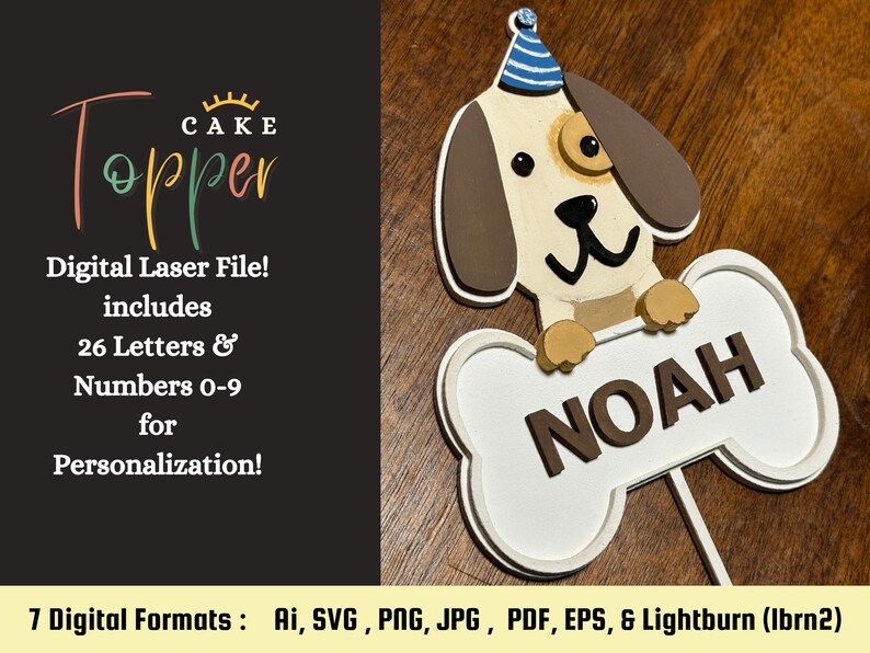 Puppy Birthday Cake Topper SVG File: Laser Cut Decoration (digital ...