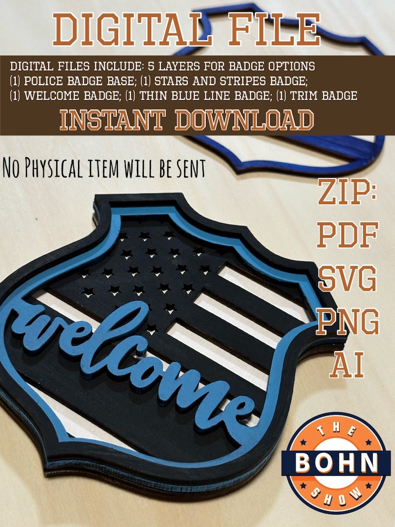 Police Badge SVG: Thin Blue Line, Retirement Award, Door Ornament ...