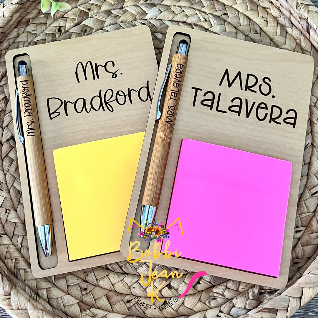 Personalized Custom Sticky Note Holder & Engraved Pen, Teacher ...