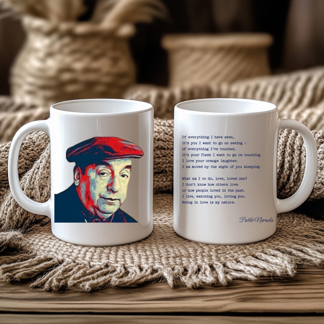 Poetic Portrait Mug | Illustrated Poet Face With Typed Poem Ceramic Mug ...