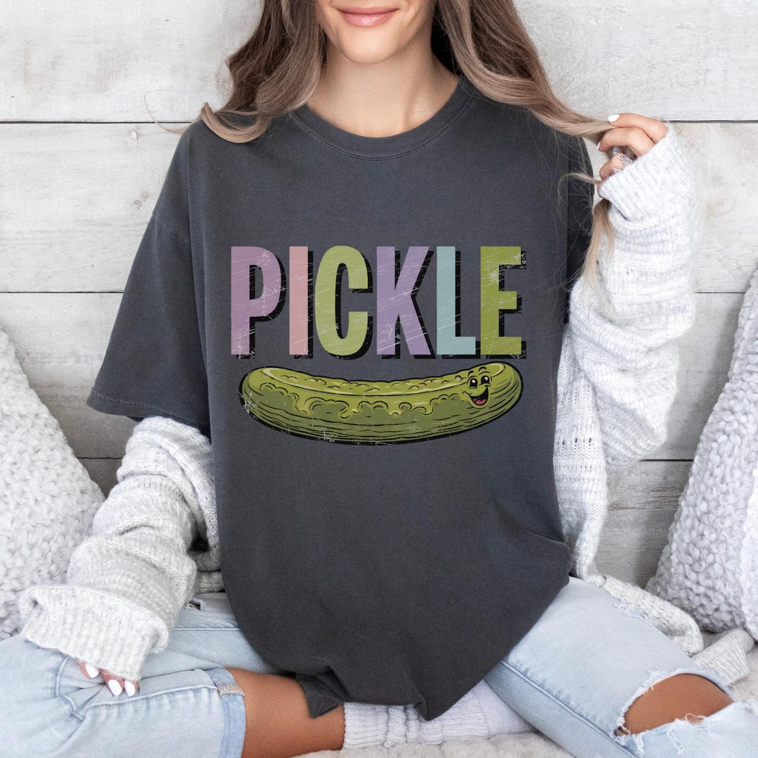 Pickle Lover Pastel Picklet-shirt, Distressed Text, Smiling Pickle ...