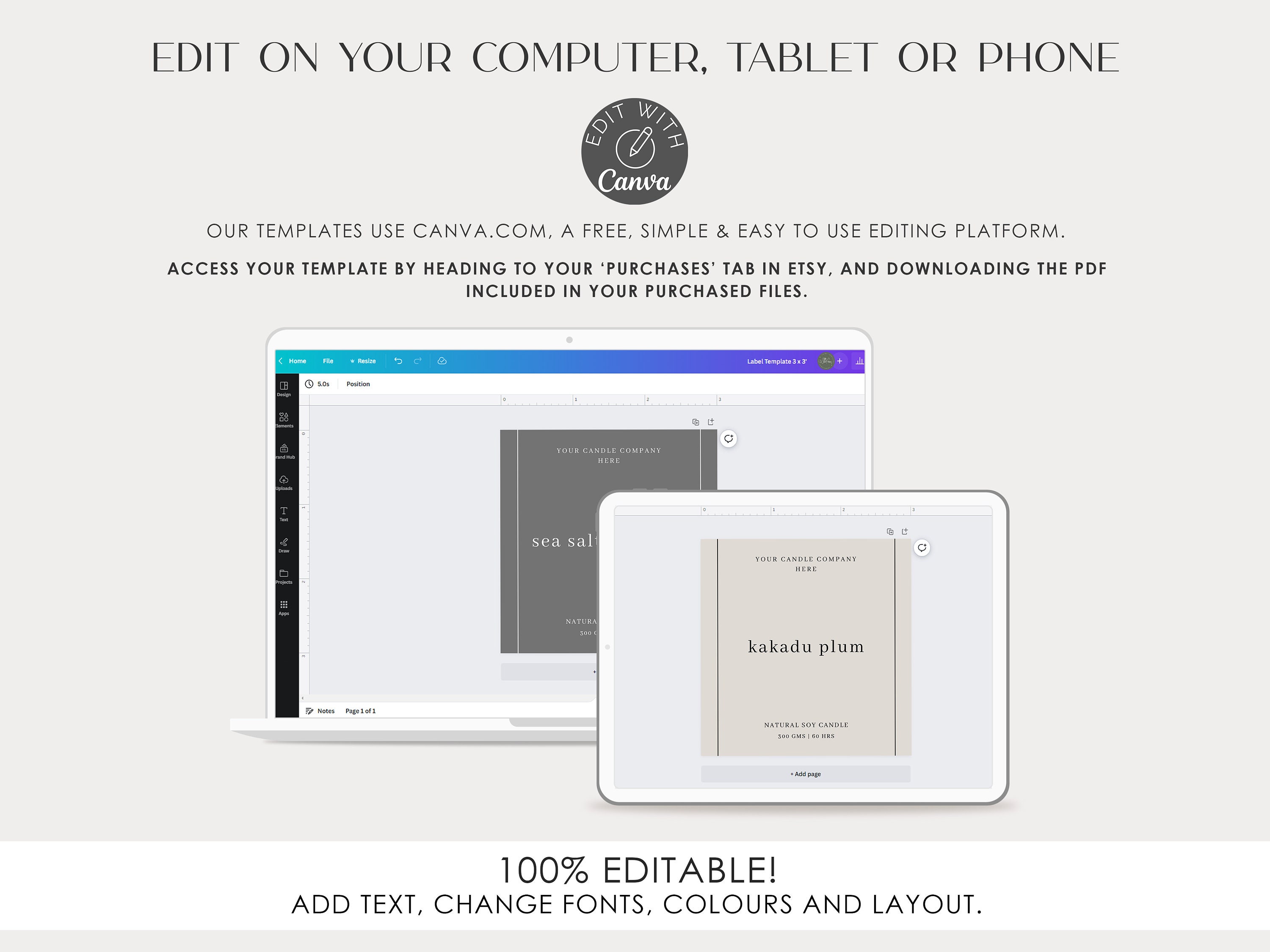 Editable Candle Label Template | Minimal Style Candle Label ...