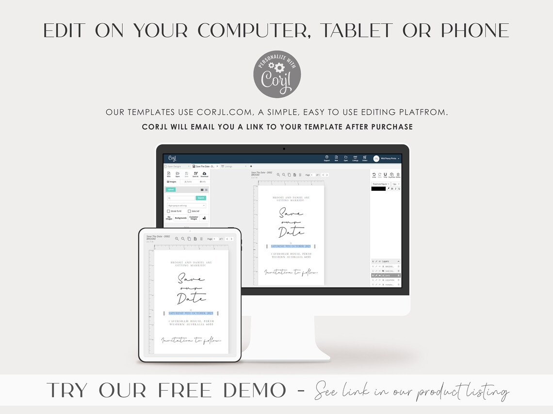 Save the Date Card Template | Editable Save the Date Card | Invitation ...