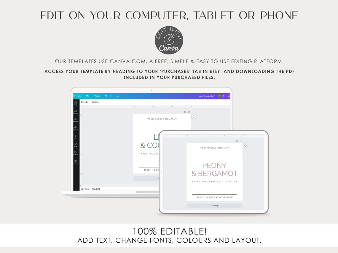 Editable Candle Label Template | Minimal Style Candle Label | Customisable Label | Modern Label ...