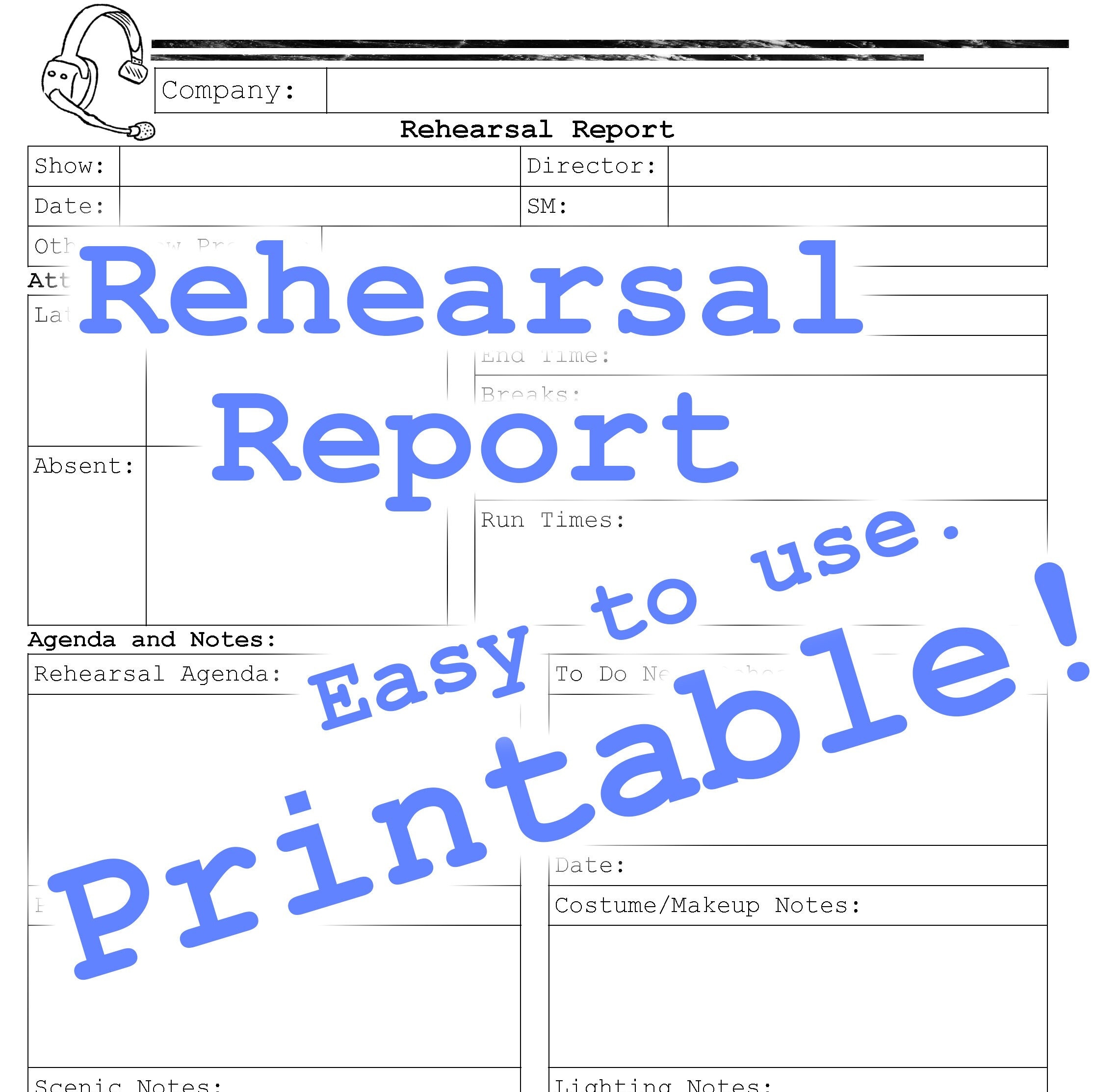 BUNDLE Printable PDF Rehearsal and Performance Reports for Theater ...