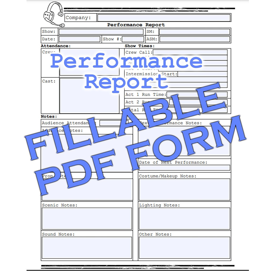 Digital Fillable PDF Performance Report for Theater Stage Manager - Etsy