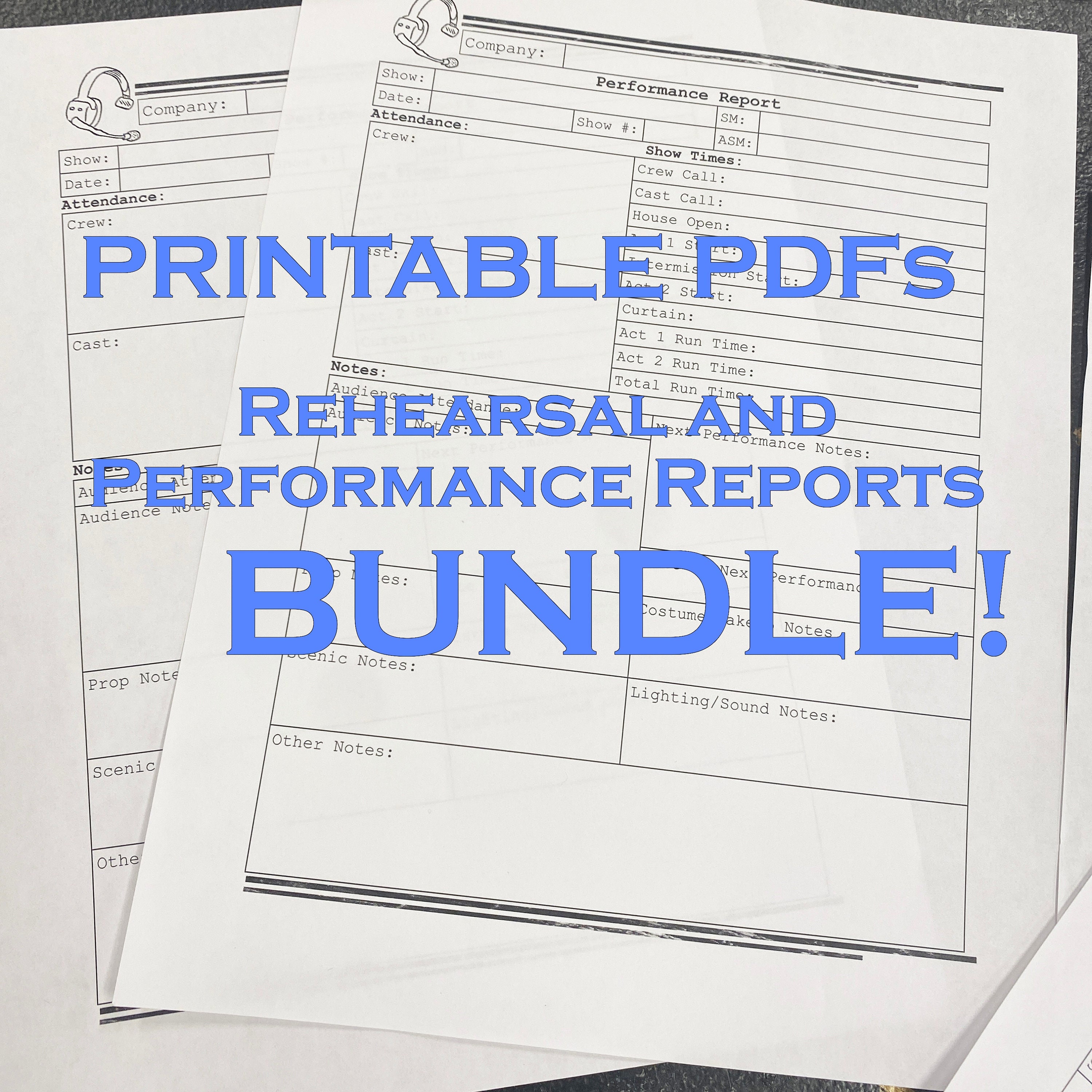 BUNDLE Printable PDF Rehearsal and Performance Reports for Theater Stage Manager - Etsy