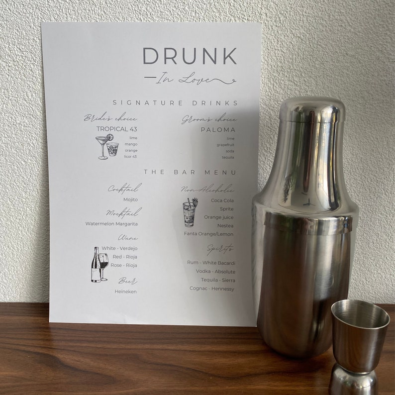Minimalistic Drinking Menu Wedding - Personalized for You - Wedding ...