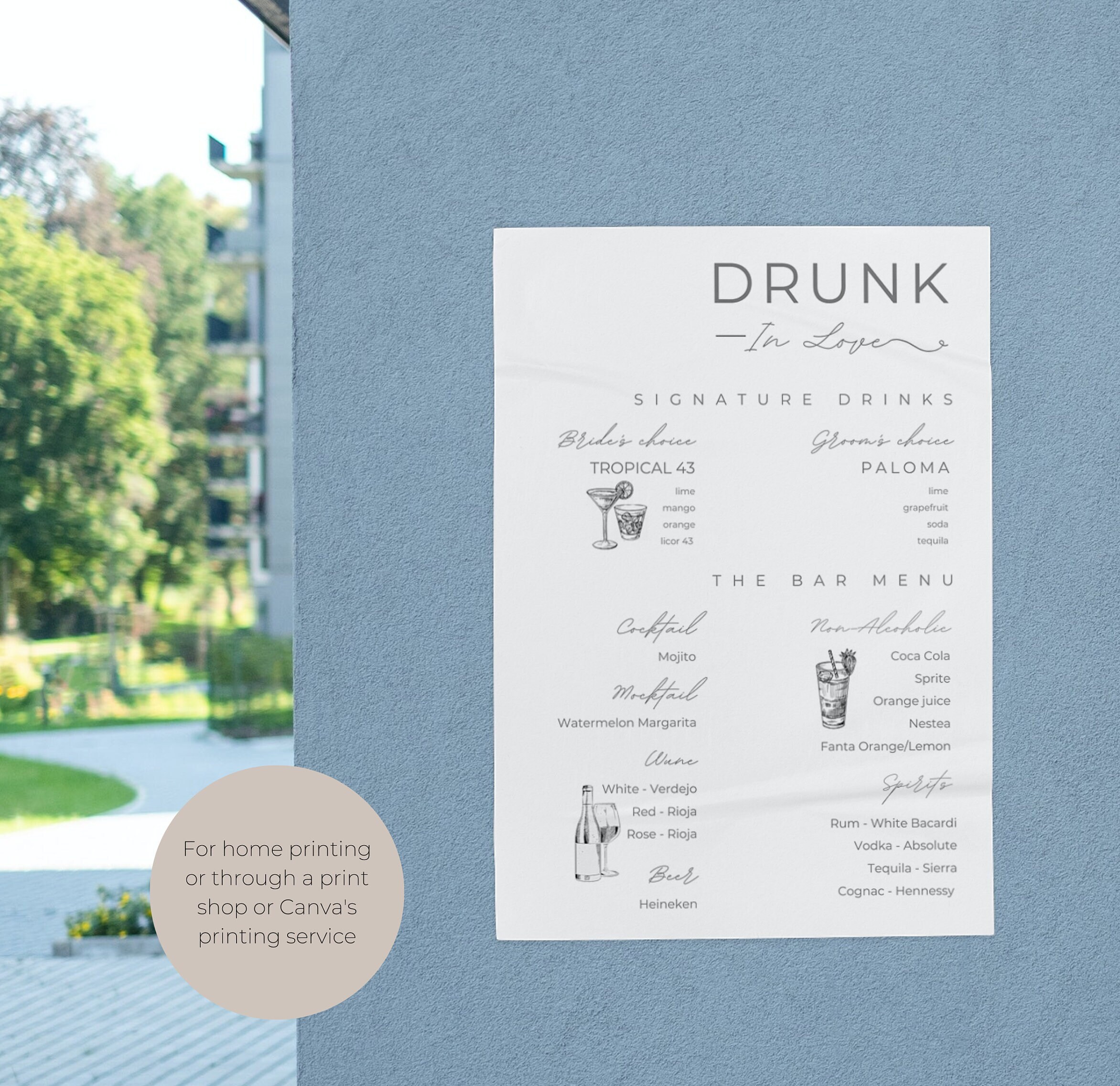 Minimalistic Drinking Menu Wedding - Personalized for You - Wedding ...