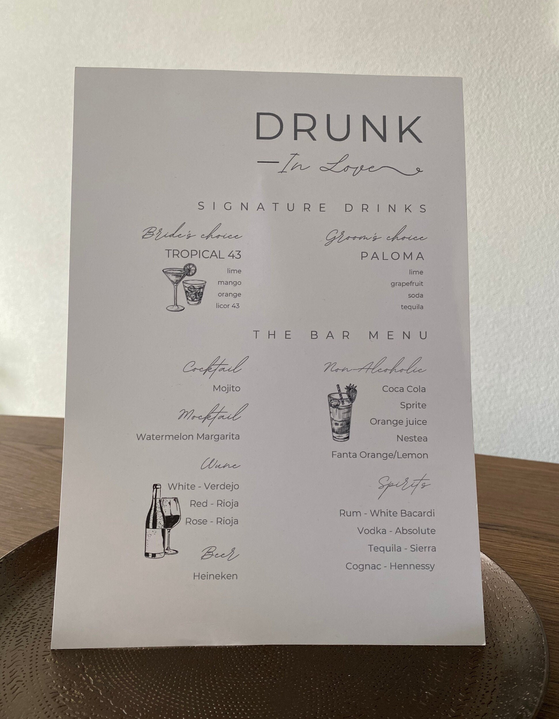 Minimalistic Drinking Menu Wedding - Personalized for You - Wedding ...