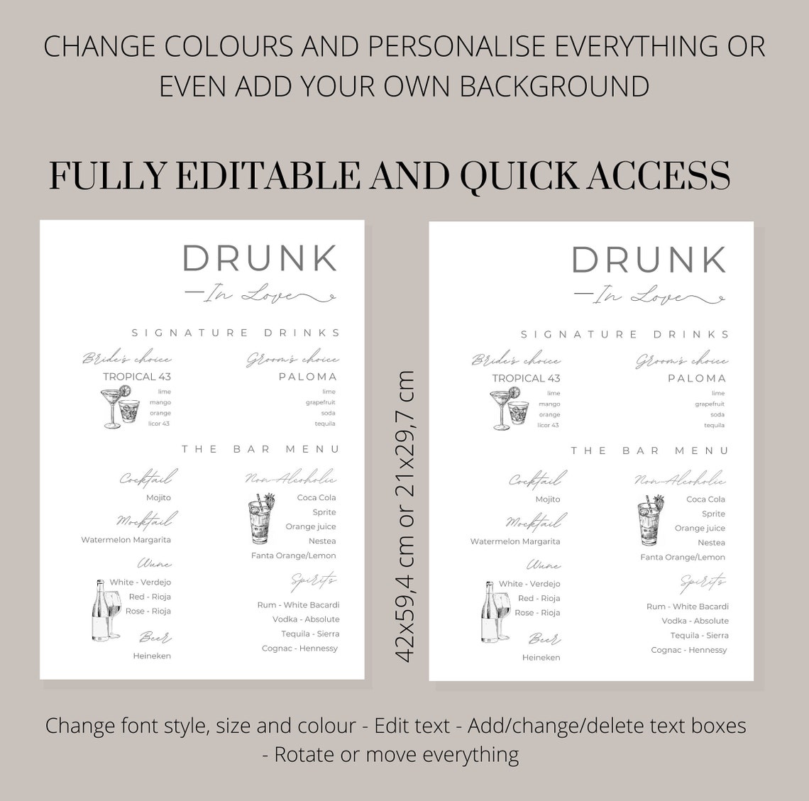 Minimalistic Drinking Menu Wedding - Personalized for You - Wedding ...