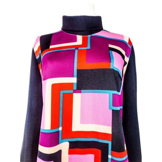 Vintage 1960s Colorblock Mod Midcentury Tunic Top | 6… - Gem