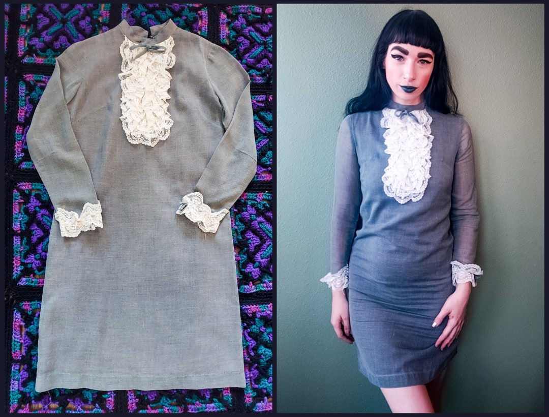 Vintage 60s Does Victorian Mod Ruffle Bib Collar Dress - Etsy