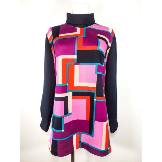 Vintage 1960s Colorblock Mod Midcentury Tunic Top | 6… - Gem