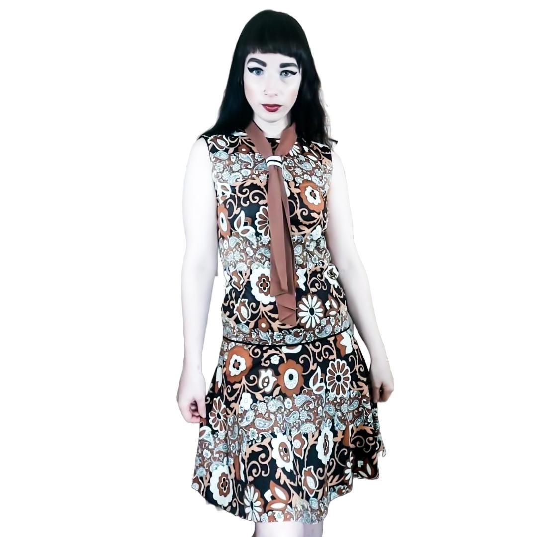 Vintage 1960s Flapper Drop Waist Psychedelic Sailor Dress 60s Paisley ...