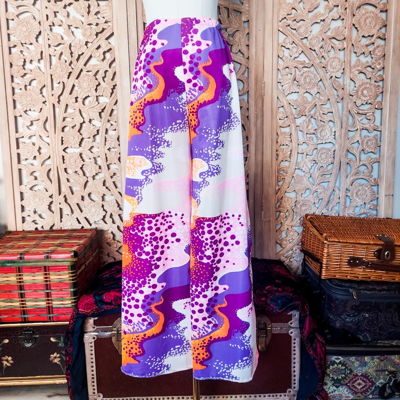 Vintage 1970s Wide Leg Psychedelic Mod Lounge Pants 70s Abstract Ripple ...