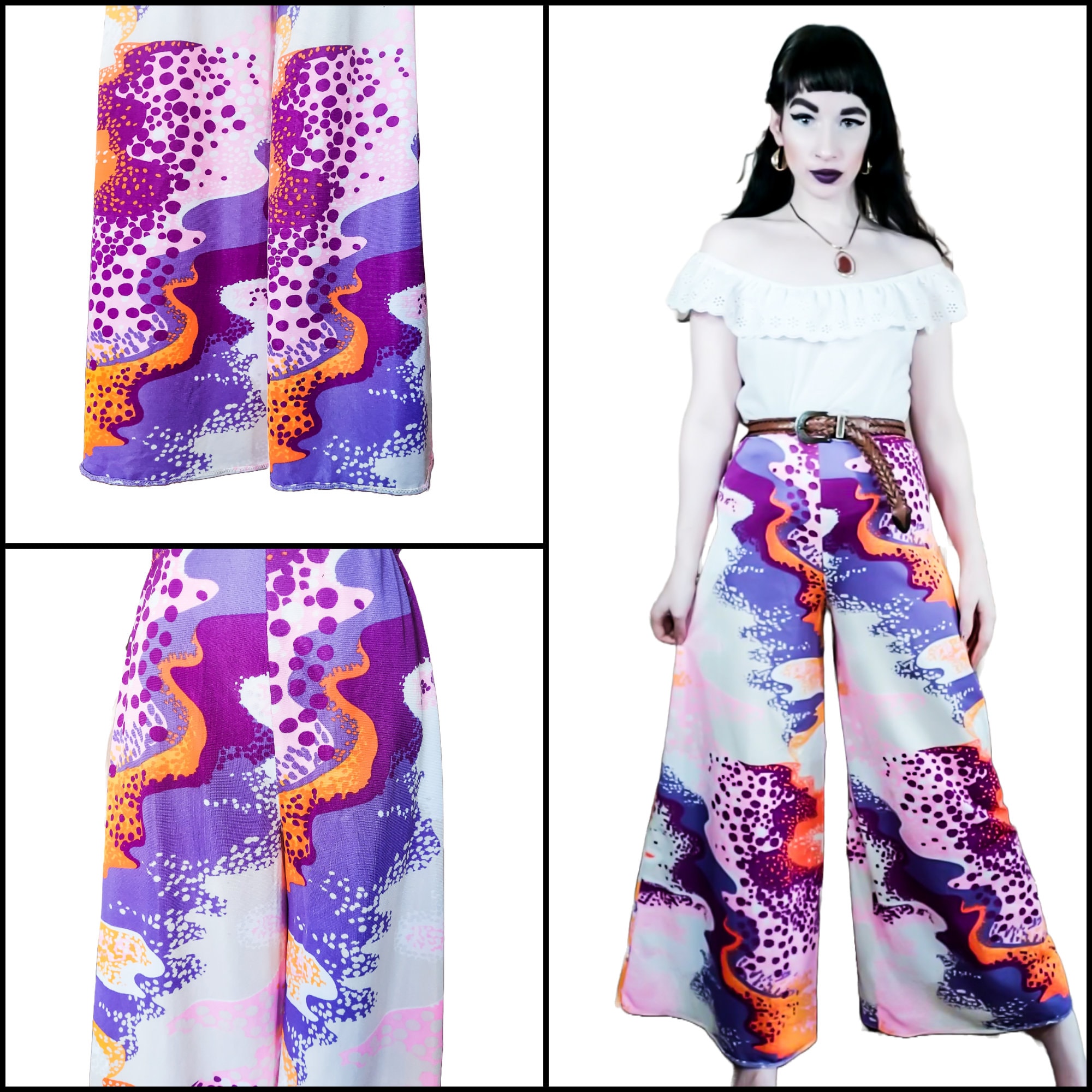 Vintage 1970s Wide Leg Psychedelic Mod Lounge Pants 70s Abstract Ripple ...