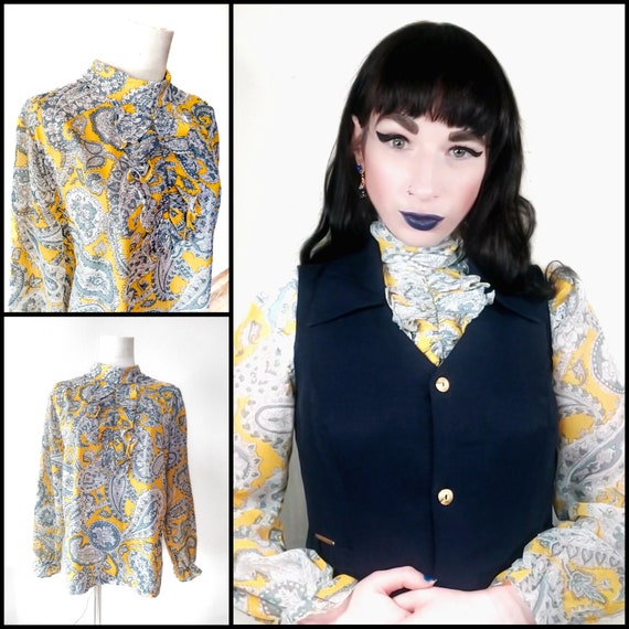 Vintage 1960s Victorian Mod Paisley Ruffle Collar Blo… - Gem