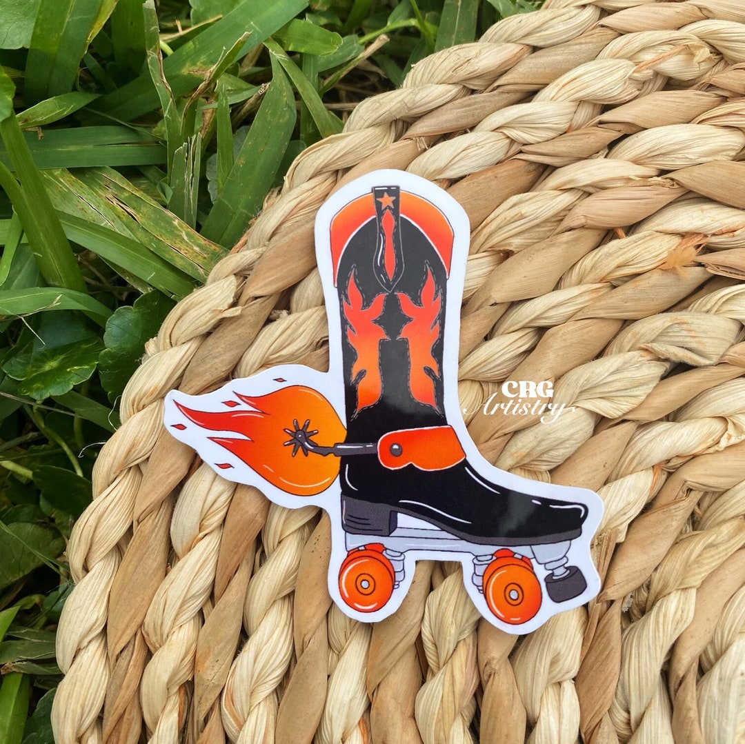 Roller Skate Cowboy Boot With Flames Vinyl Sticker - Etsy