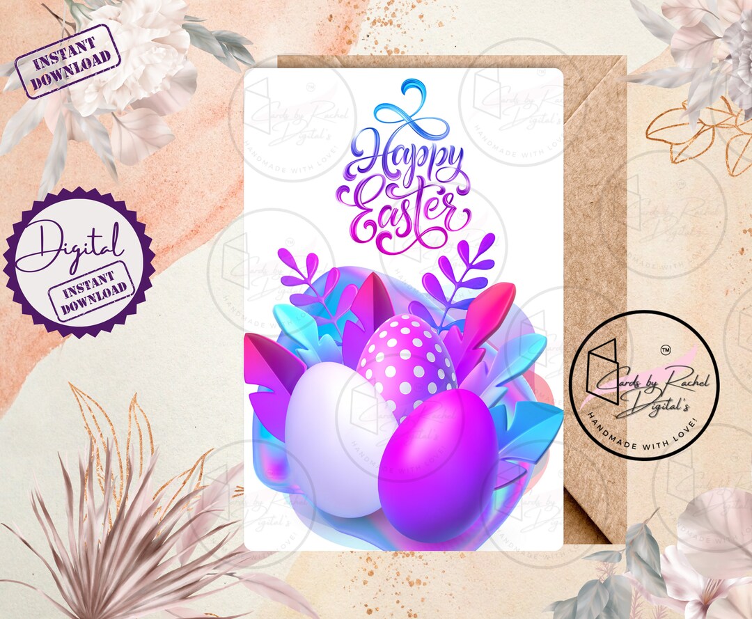 Printable Easter Digital Greeting Card, Unique Easter Card, Happy ...