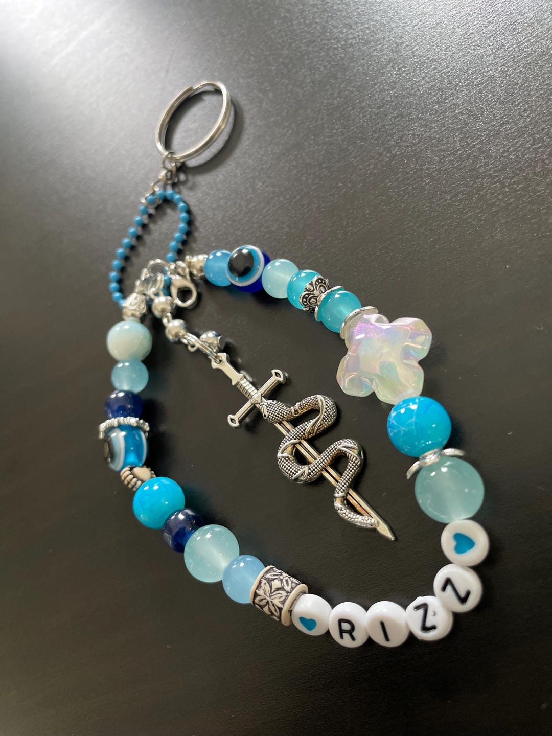 Blue Hue “rizz” Evil Eye Theme Keychain - Etsy