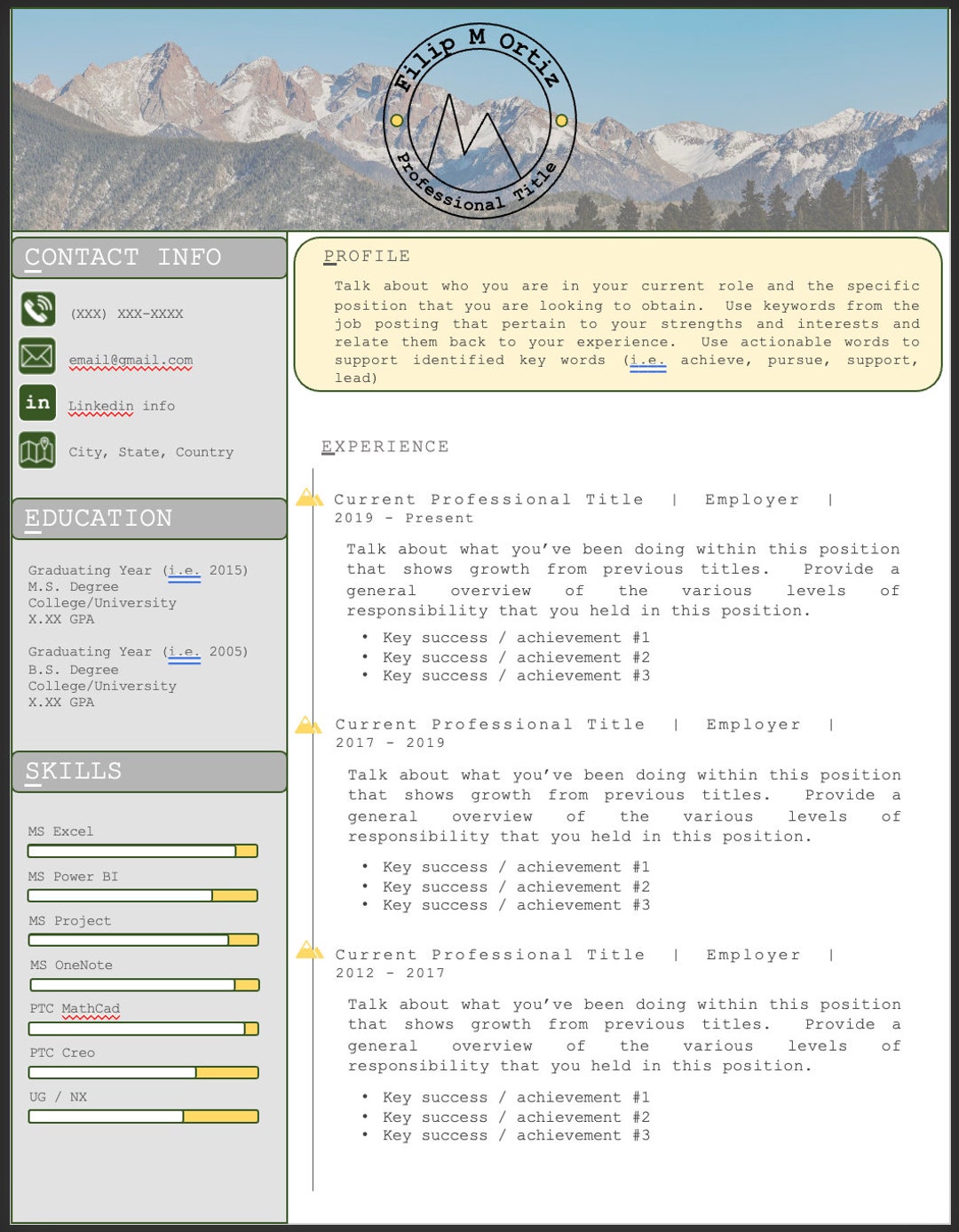 Outdoor Themed Digital Download Resume Designed in MS Powerpoint - Etsy