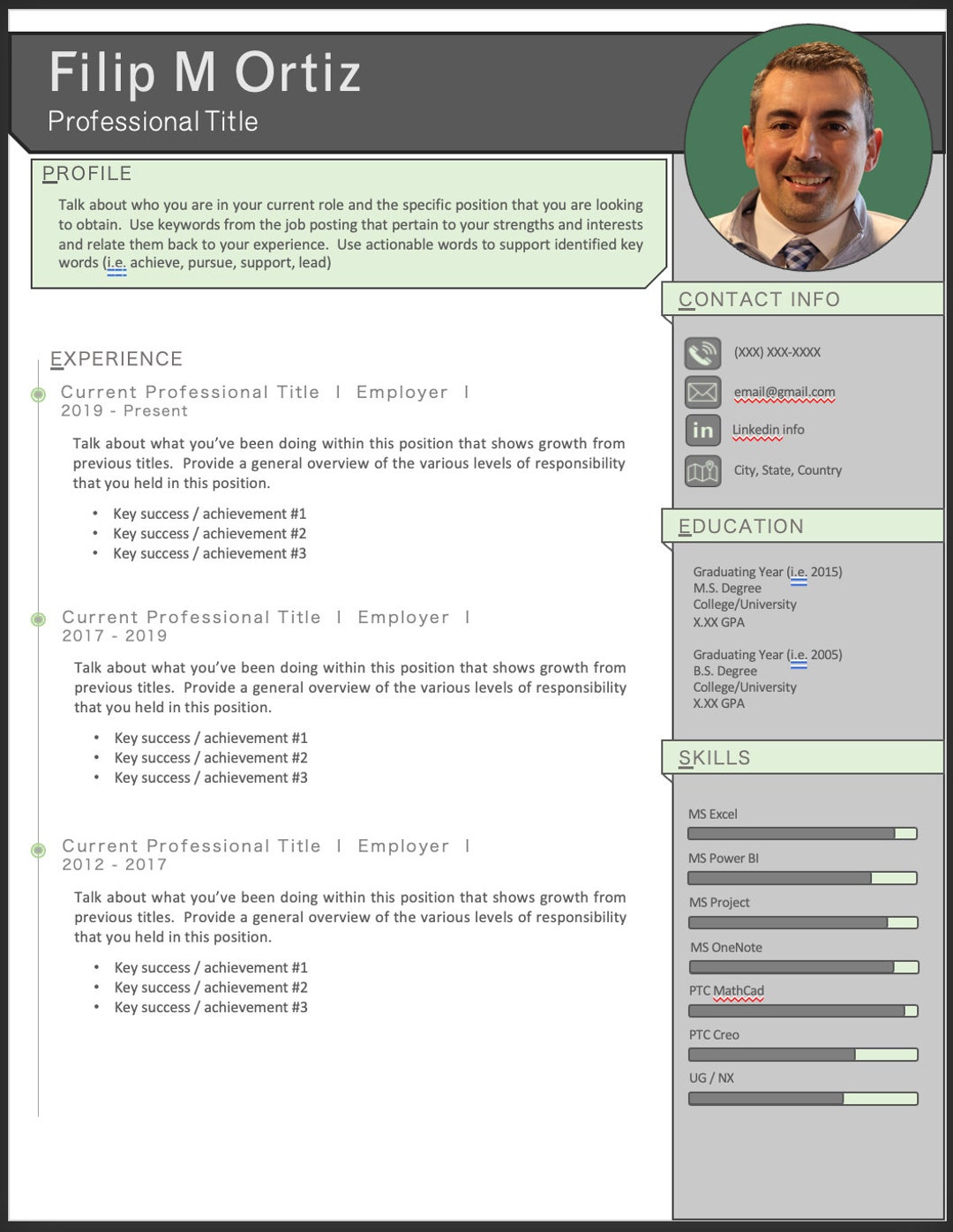Modern Resume Template With Picture Designed in MS Powerpoint - Etsy