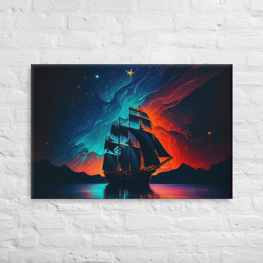 Neon Night Sail | Canvas Tall Ship Art, Nautical Art, 1800s Art, Sailor ...