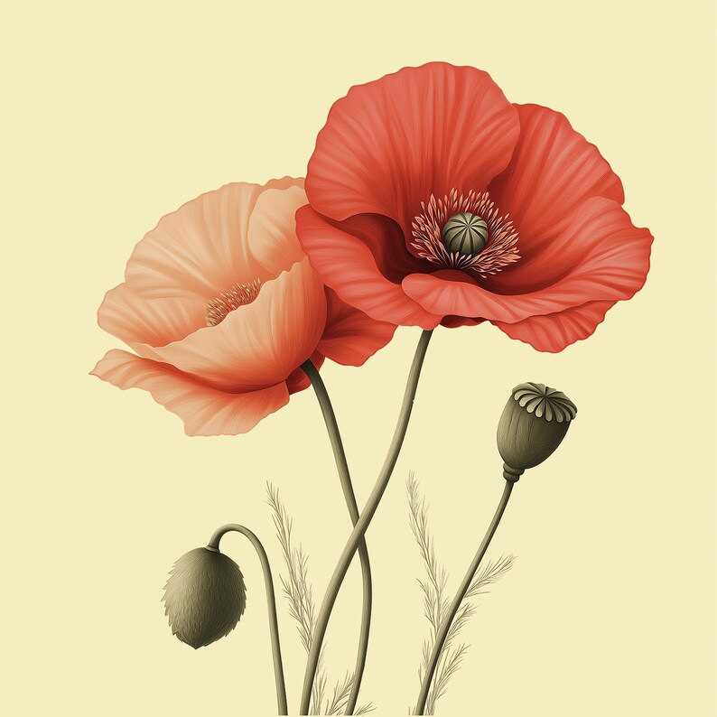 Digital Art Poppies Set - Graphic Elements for Design Projects, Floral ...