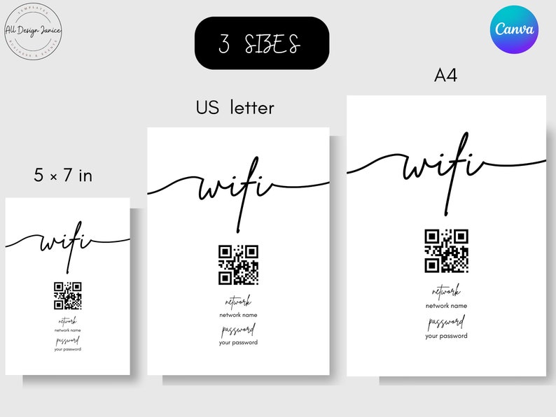 Wifi QR Code Sign, Printable Wifi Sign, Wifi Password Sign, Editable ...