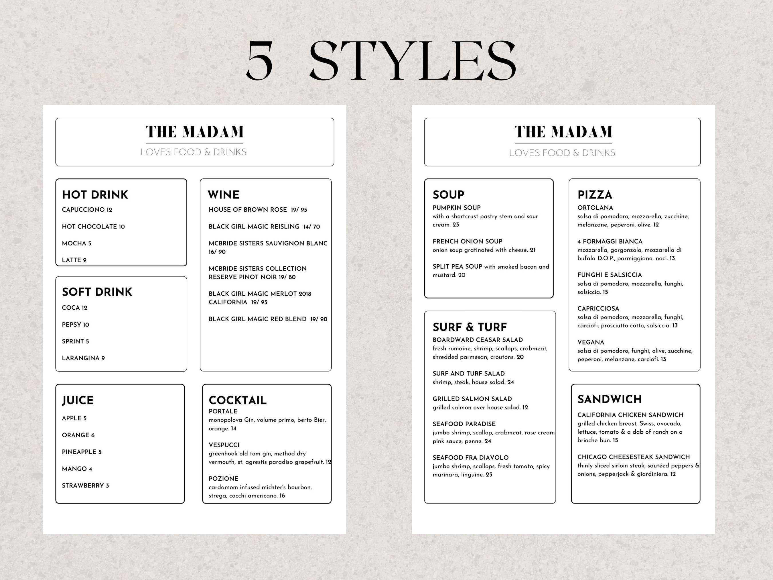 LEA Food Menu/diner Menu / Instant Download / Bar Menu Template ...