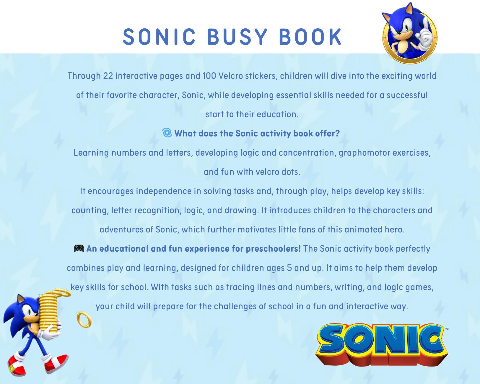 Sonic Busy Book - Interactive Activity Book for Kids Fun Learning ...