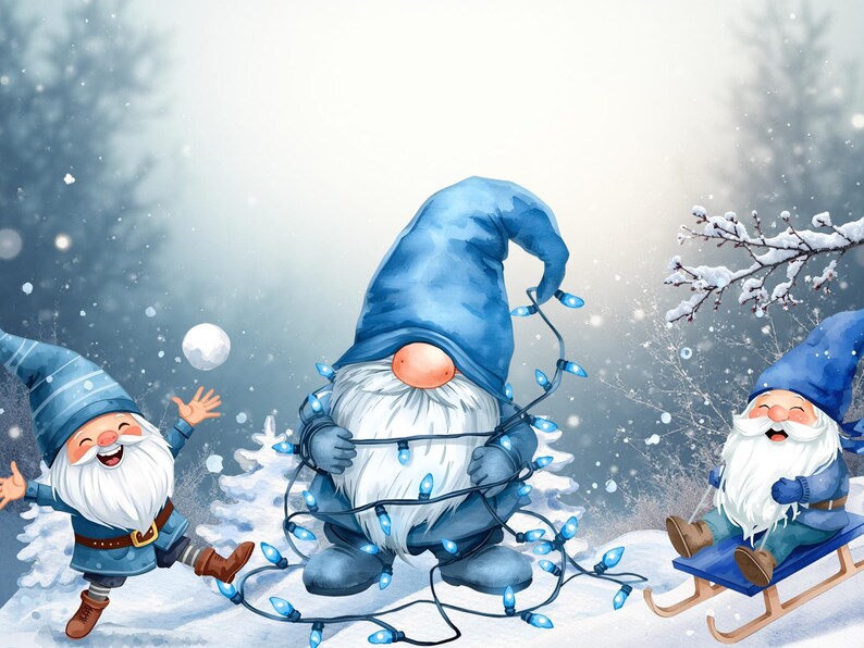 Blue Winter Gnomes Clipart | Watercolor Scandinavian Gnomes (PNG, SVG ...