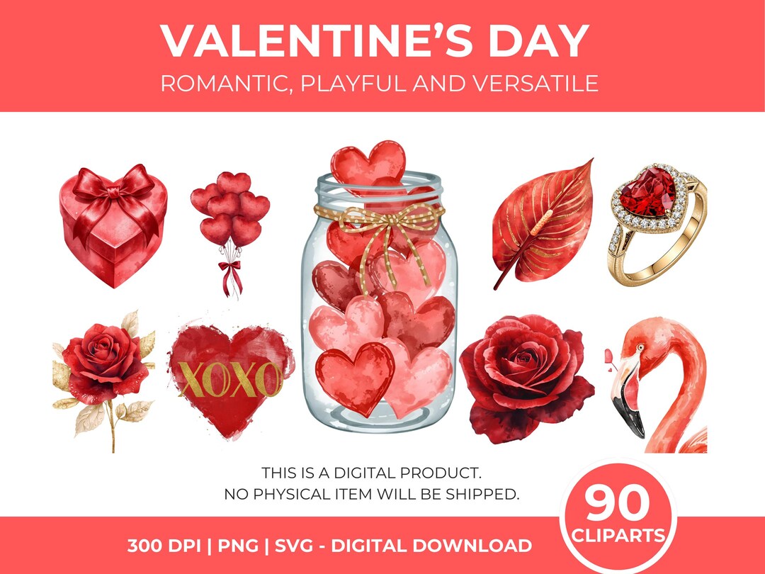 Valentine’s Day Clipart Set – 90 PNG & SVG - Etsy