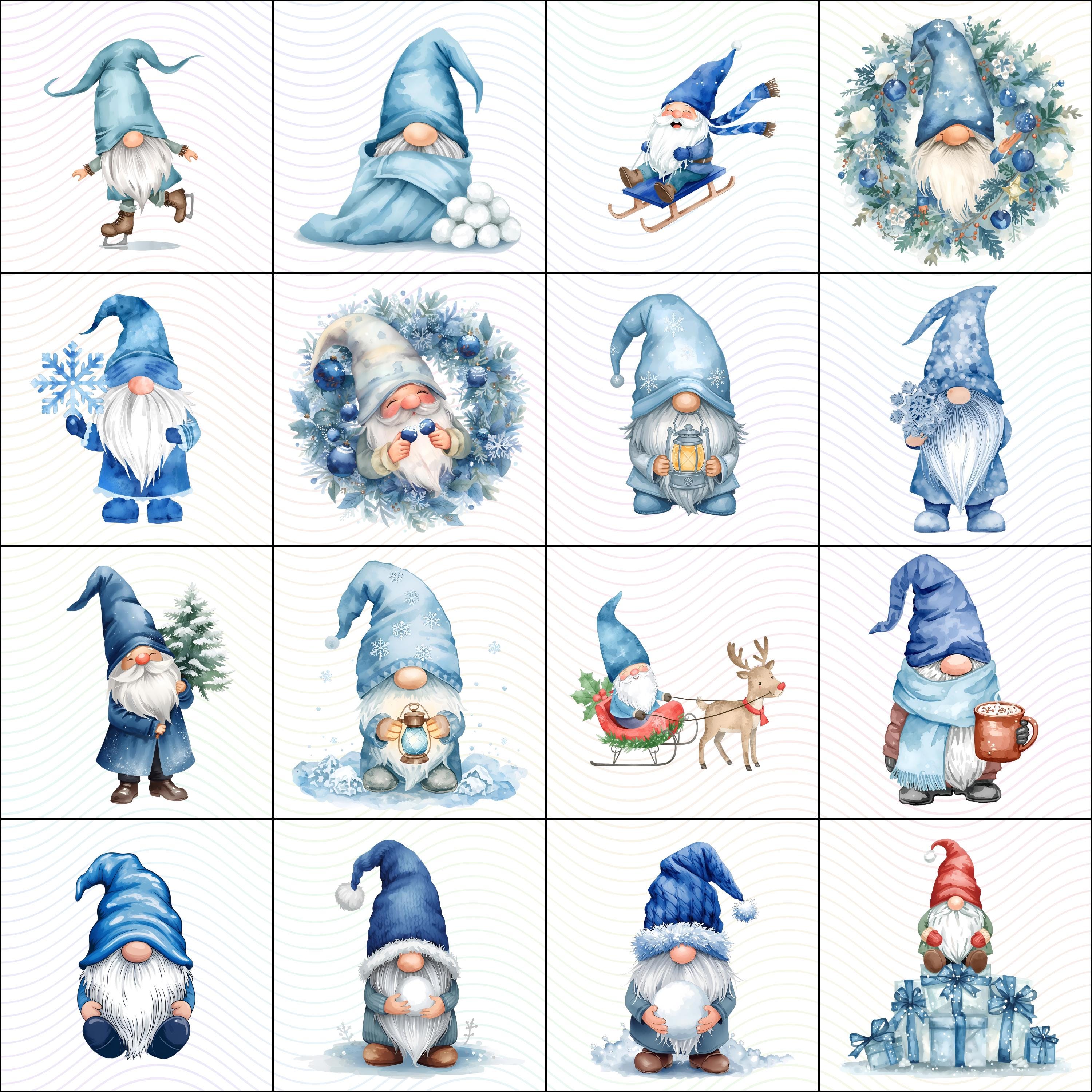 Blue Winter Gnomes Clipart | Watercolor Scandinavian Gnomes (PNG, SVG ...