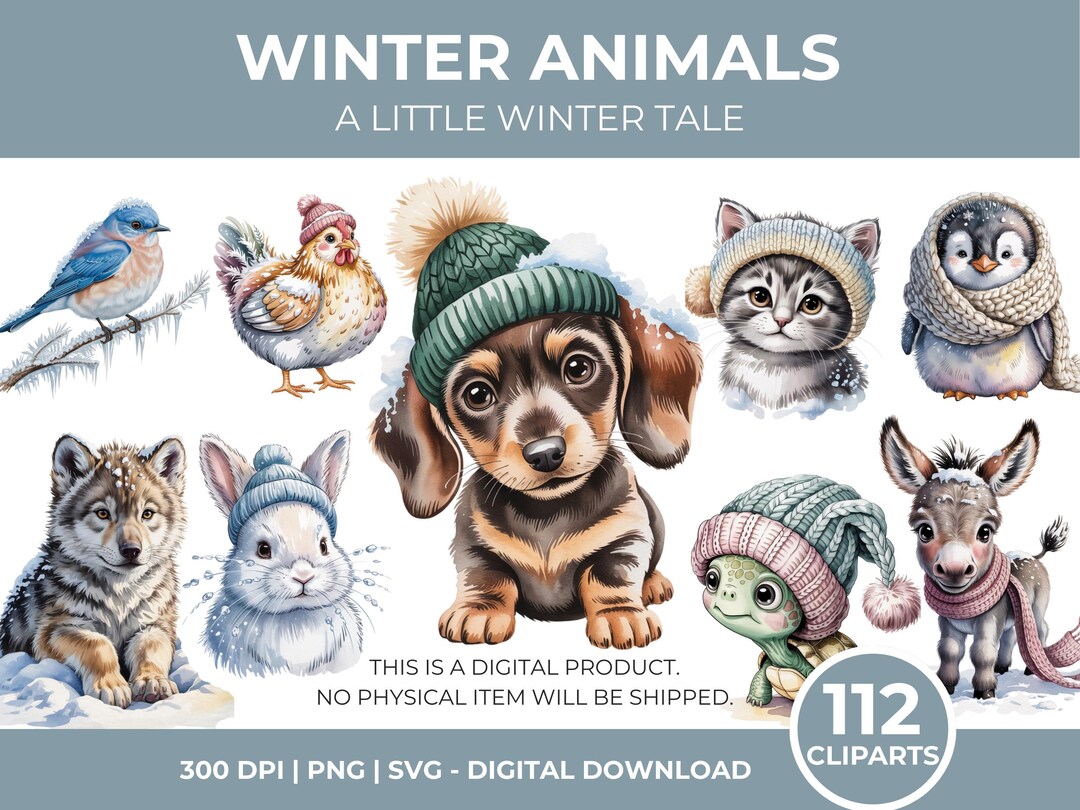Winter Animals Clipart | Watercolor PNG SVG Graphics (digital Download ...